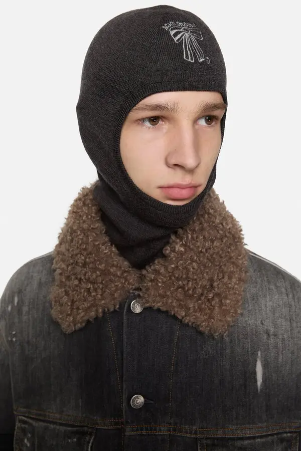 Acne Studios Wool Balaclava With Logo Embroidery - Anthracite Grey