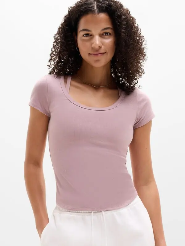 Athleta Signature Rib Scoop Tee - Blush