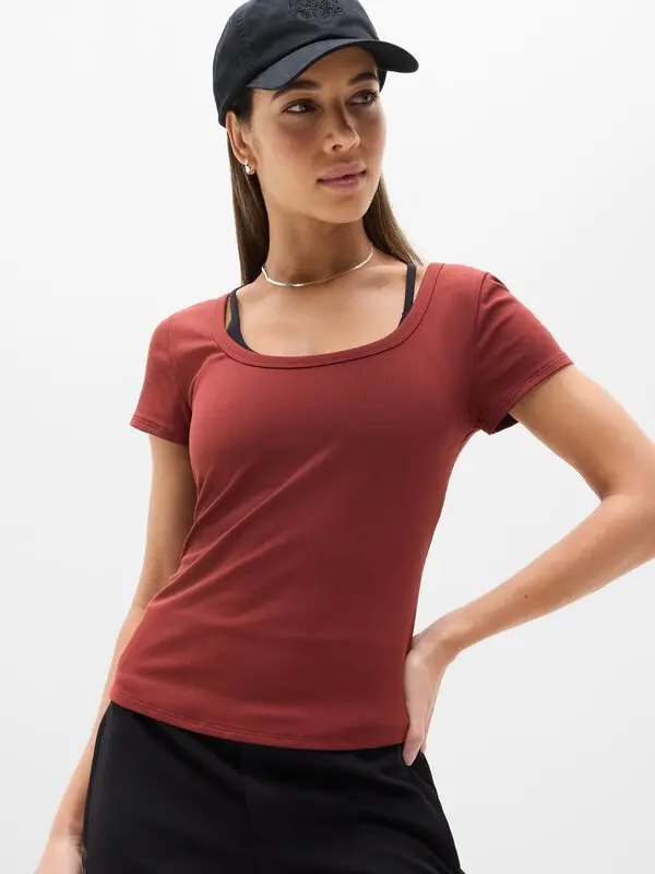 Athleta Signature Rib Scoop Tee - Cinnamon