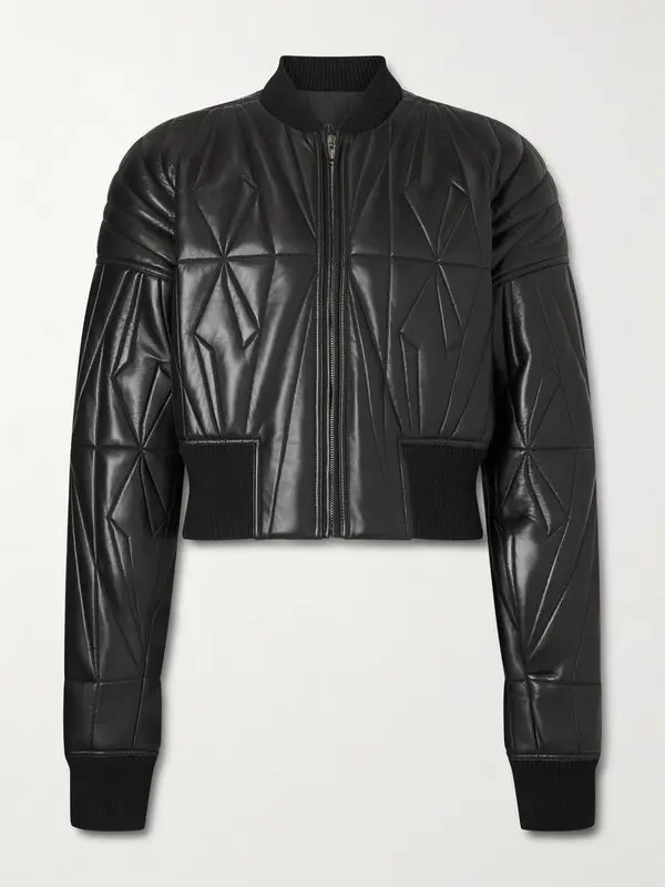 Rick Owens Moncler + Cropped Quilted Leather Jacket