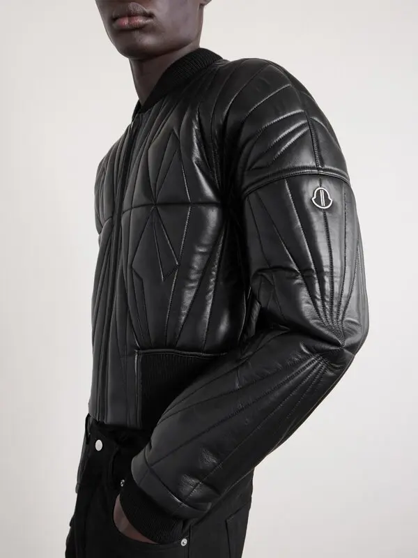 Rick Owens Moncler + Cropped Quilted Leather Jacket