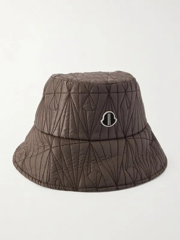 Rick Owens Logo-appliquéd Padded Quilted Bucket Hat - Brown