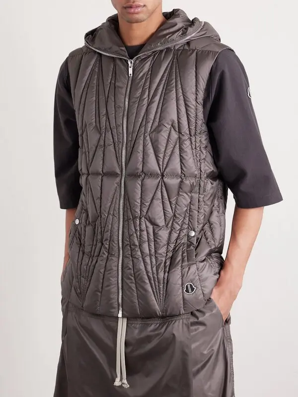 Rick Owens Moncler Slim-fit Logo-appliquéd Quilted Shell Hooded Down Gilet