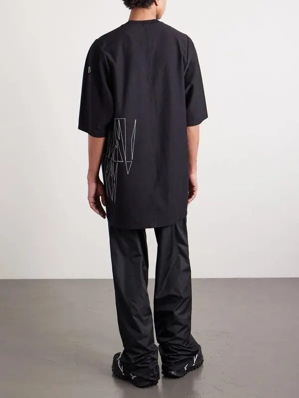 Rick Owens Moncler Oversized Logo-appliquéd Embroidered Cotton-jersey T-shirt - Black