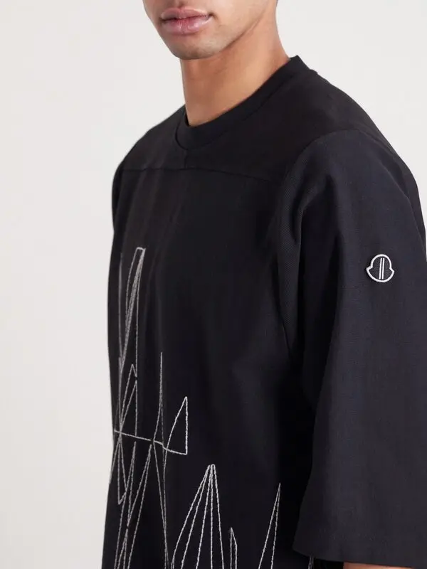 Rick Owens Moncler Oversized Logo-appliquéd Embroidered Cotton-jersey T-shirt - Black