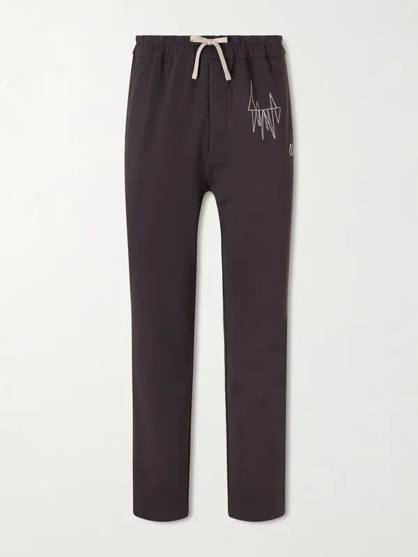 Rick Owens Moncler Straight-leg Logo-appliquéd Embroidered Cotton-jersey Sweatpants - Brown