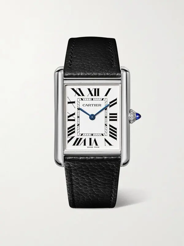 Cartier Tank Must De 33.7mm Stainless Steel And Leather Watch - Silver
