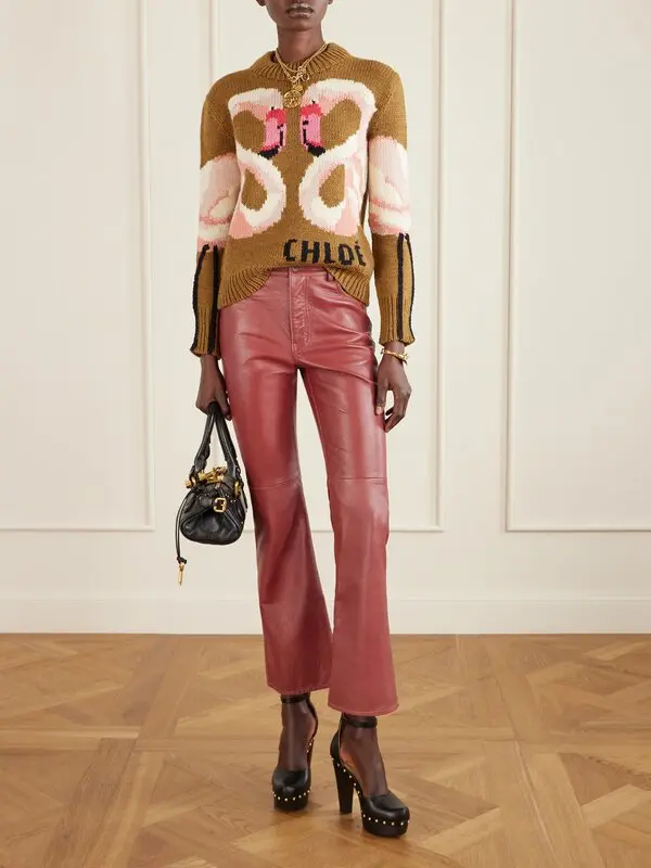 Chloé Leather Flare Pants - Red