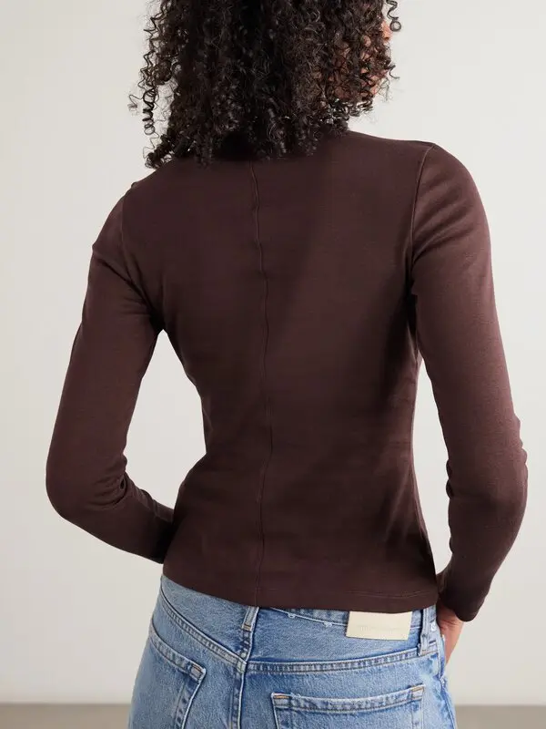 FLORE FLORE Jess Ribbed Henley Top - Brown