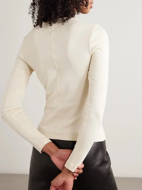 FLORE FLORE Jess Ribbed Organic Cotton-jersey Henley Top - Neutrals