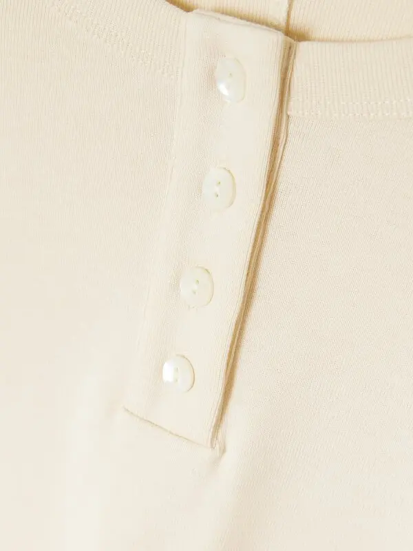 FLORE FLORE Jess Ribbed Organic Cotton-jersey Henley Top - Neutrals