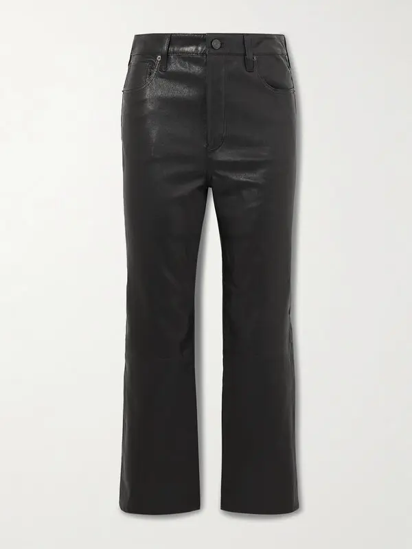 FRAME The Reboot Cropped Leather Flare Pant - Black