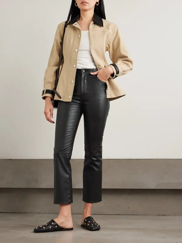 FRAME The Reboot Cropped Leather Flare Pant - Black