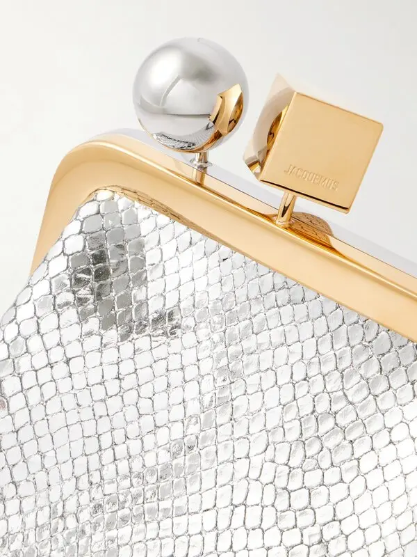 Jacquemus Le Berlingot Snake-effect Leather Clutch