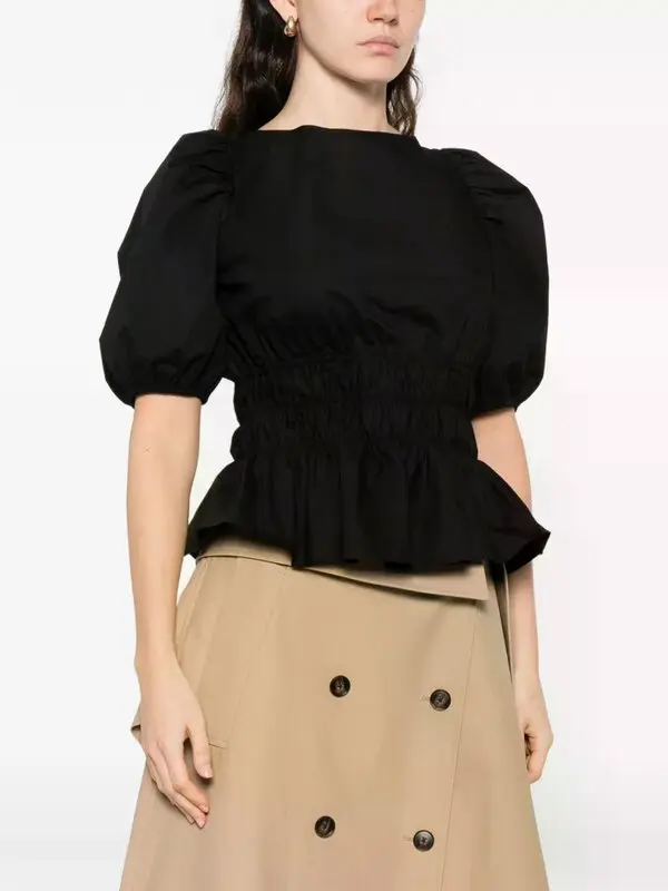 Pinko Joandra Smocked Puff-sleeve Top - Black