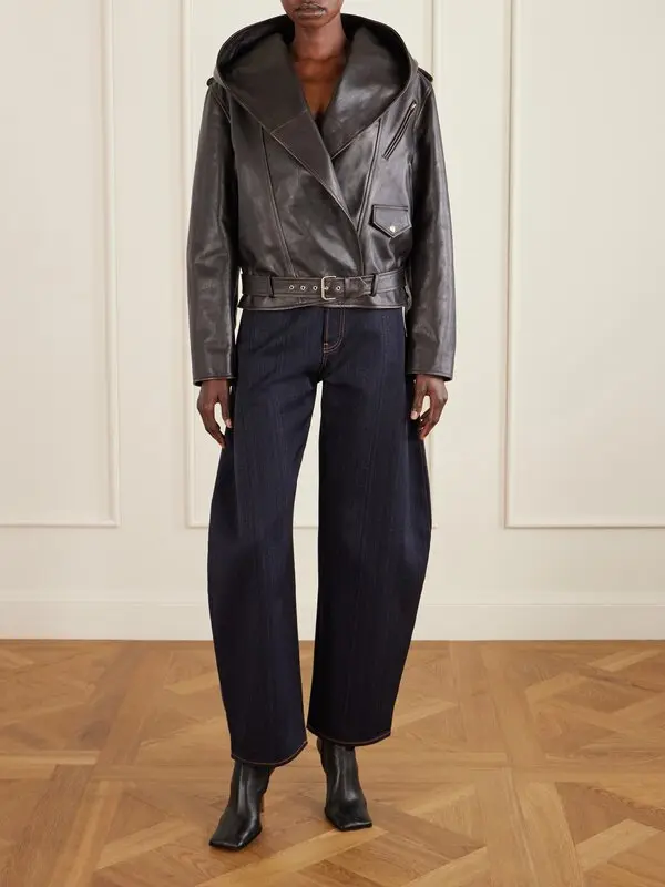 Alaïa Belted Leather Biker Jacket - Brown