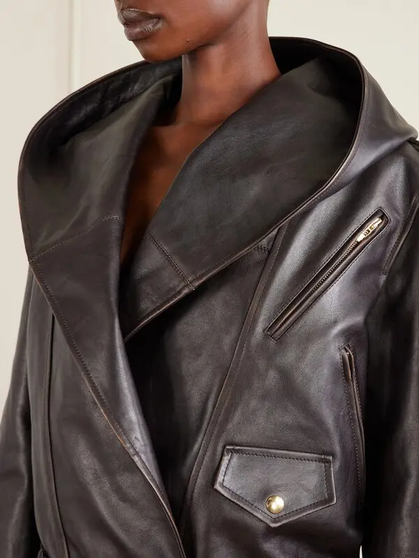 Alaïa Belted Leather Biker Jacket - Brown
