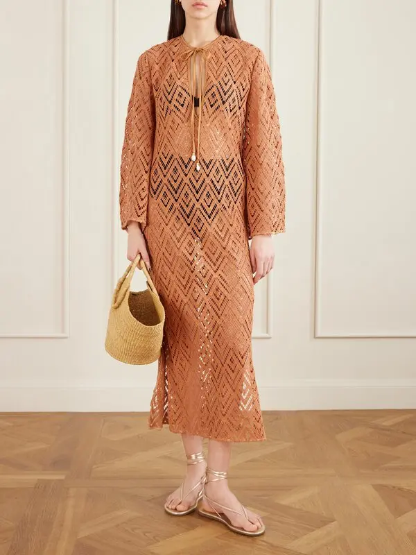 savannah knit dress Johanna Ortiz Wild Open-Knit Cotton Tunic - Orange - 60% Off Knit midi dress