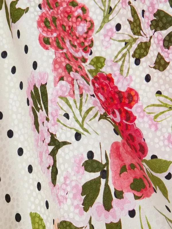 Saloni Lea Polka-dot Floral-print Silk-jacquard Midi Dress - Neutrals