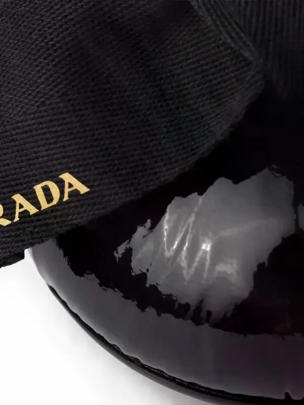 Prada Patent Leather Ballet Flats With Bow Detailing - Black