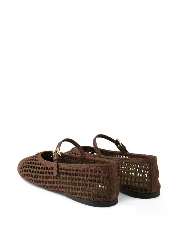 Prada Crochet Knit Ballet Flats With Enamel Triangle Logo - Brown