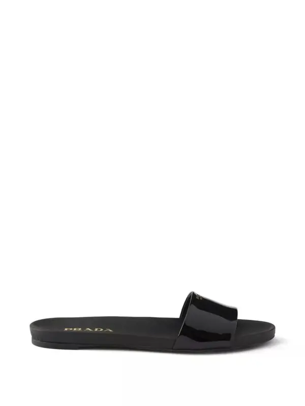 Prada Logo Patent Leather Slides