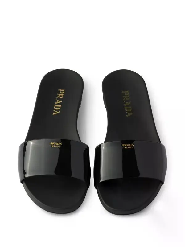 Prada Logo Patent Leather Slides