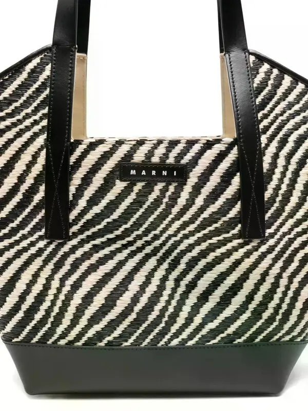 Marni Zebra-stripe Trapezoid Tote Bag - Black