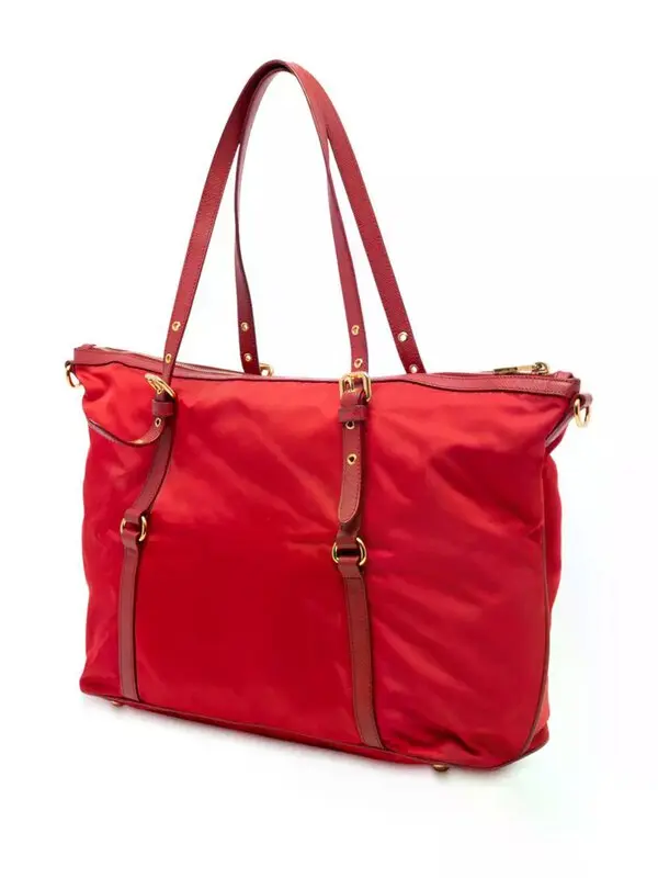 Prada Saffiano Trimmed Tessuto Satchel - Red