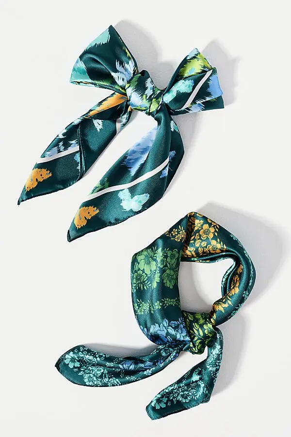 Anthropologie Prted Scarf - Blue/green Floral