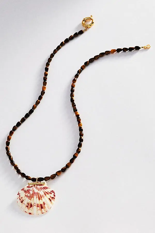 Timeless Pearly Tiger Eye And Shell Beaded Necklace - Brown
