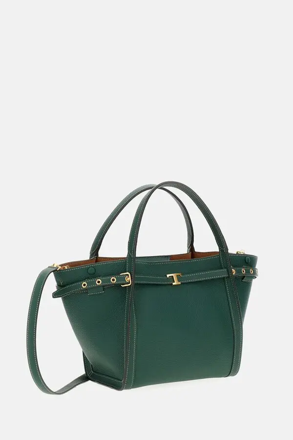TOD'S Small T Timeless Leather Shopping Bag - Green
