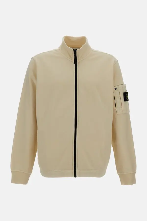 Stone Island Zip-up Cotton Fleece Sweatshirt - Beige