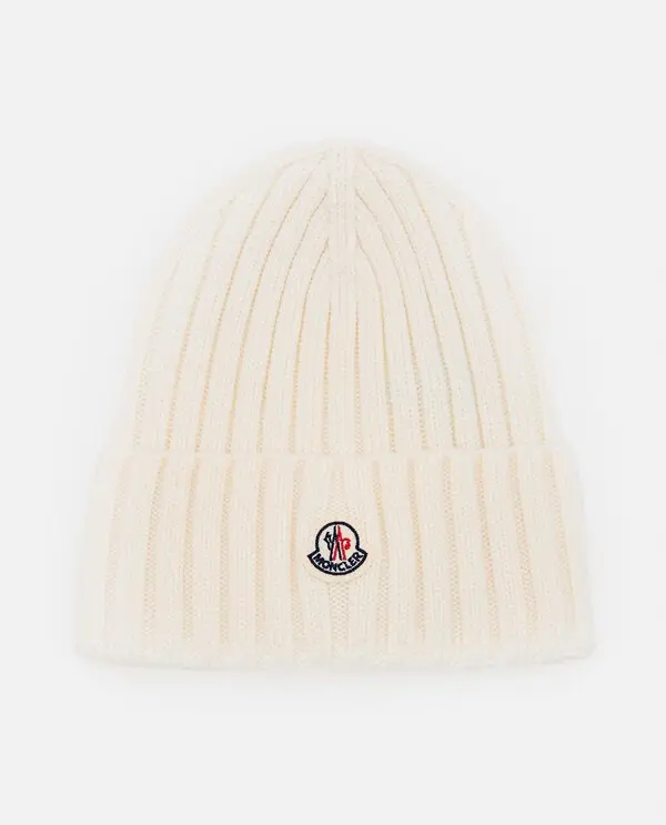 Moncler Logo Beanie - White