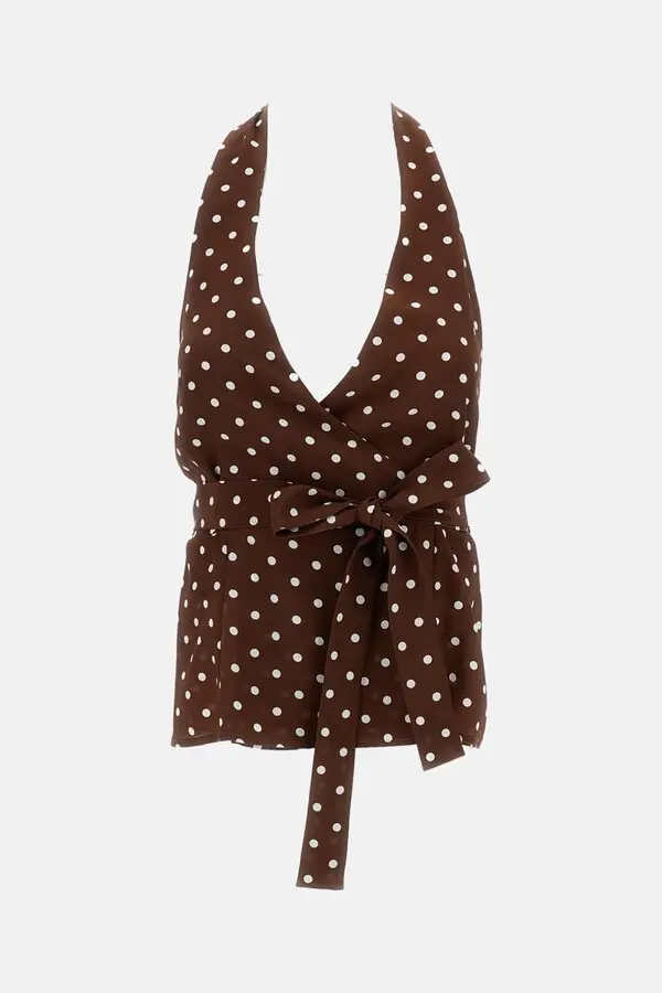 PAROSH Polka Dot Silk Top