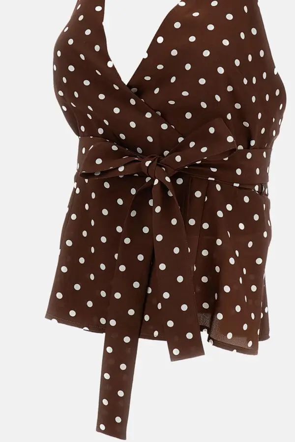 PAROSH Polka Dot Silk Top