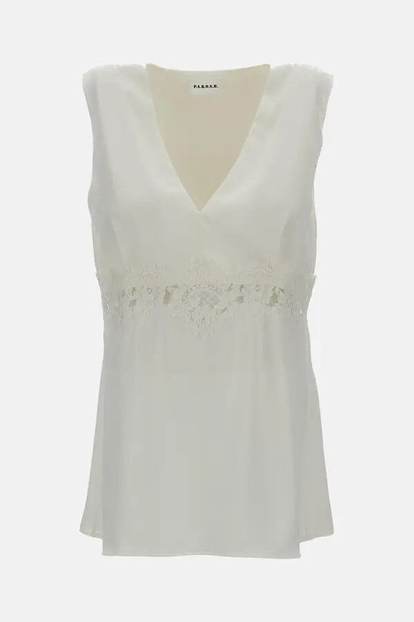 PAROSH Sleeveless Top - White