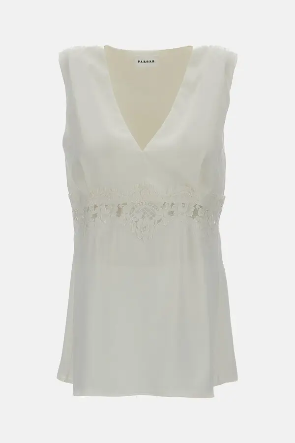 PAROSH Sleeveless Top - White
