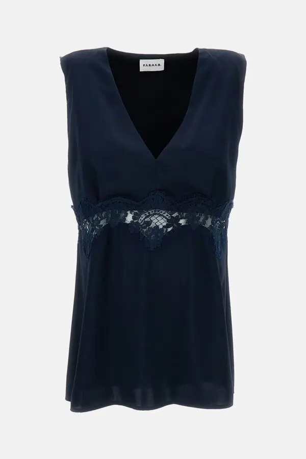 PAROSH Sleeveless Top With Lace Insert - Blu