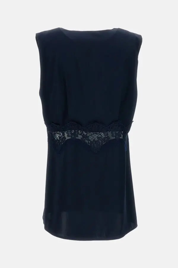 PAROSH Sleeveless Top With Lace Insert - Blu