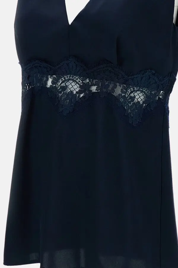 PAROSH Sleeveless Top With Lace Insert - Blue