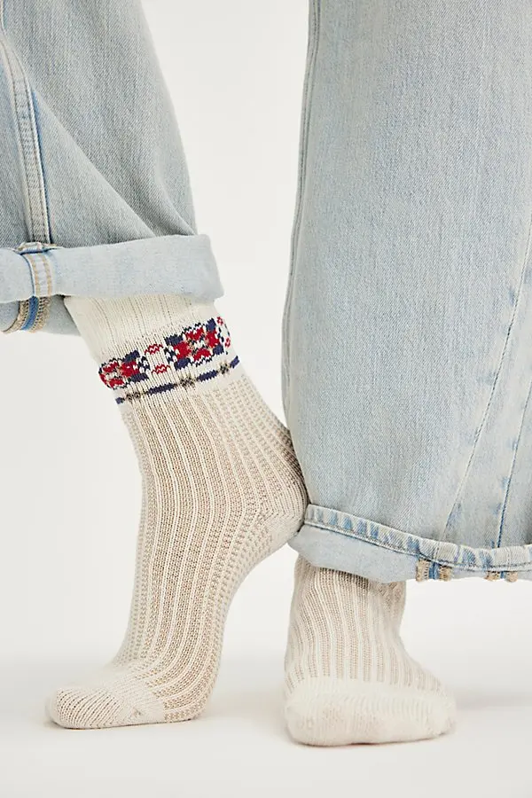 Free People Mosaic Crew Socks - White Combo