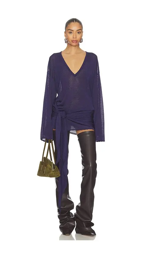 Attico Pointelle Knit Wrap Dress