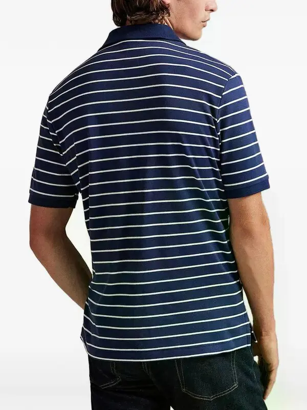Polo Ralph Lauren Striped Logo Embroidered Polo Shirt - Blue