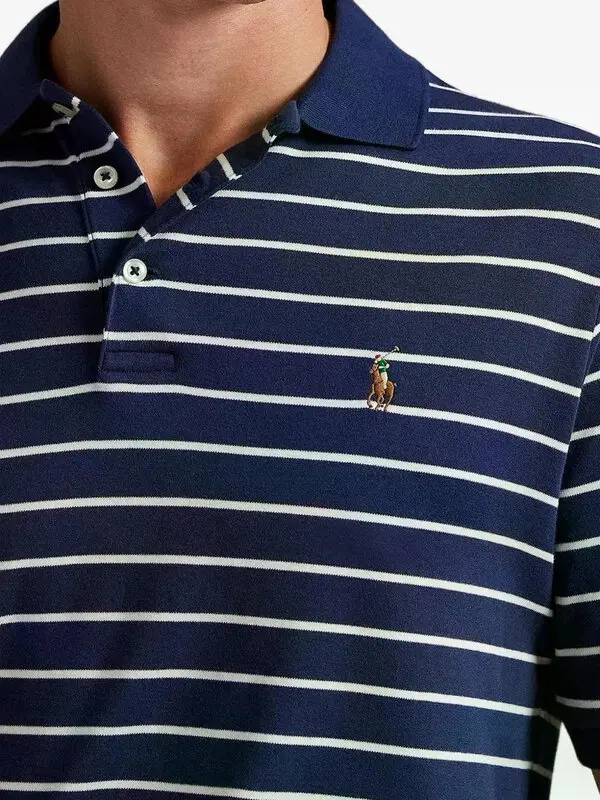 Polo Ralph Lauren Striped Logo Embroidered Polo Shirt - Blue