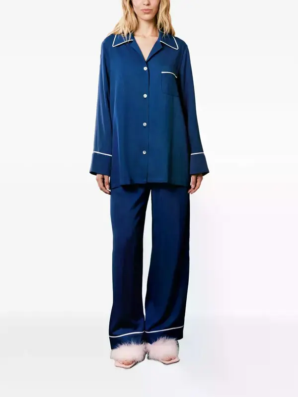 Sleeper Finnegan Piped Pajama Shirt - Blue