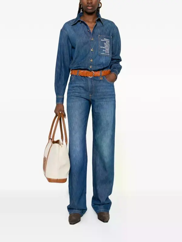 Elisabetta Franchi Denim Button-up Jumpsuit With Golden Logo Detail