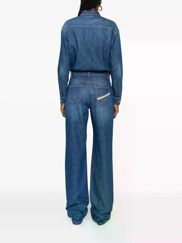 Elisabetta Franchi Denim Button-up Jumpsuit With Golden Logo Detail