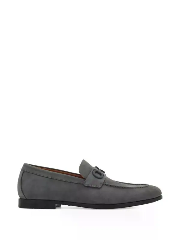FERRAGAMO Leather Loafers With Gancini Buckle - Grey