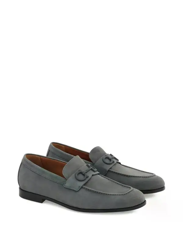 FERRAGAMO Leather Loafers With Gancini Buckle - Grey